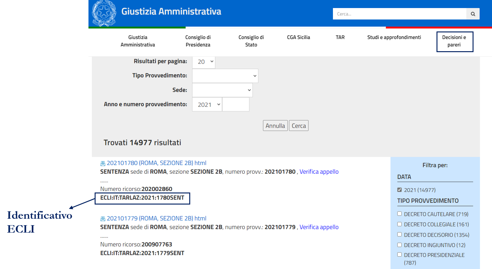 Giustizia Amministrativa - Codice identificatore europeo della ...